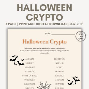 Halloween Cryptogram Puzzle Printable, Halloween Crypto Digital ...