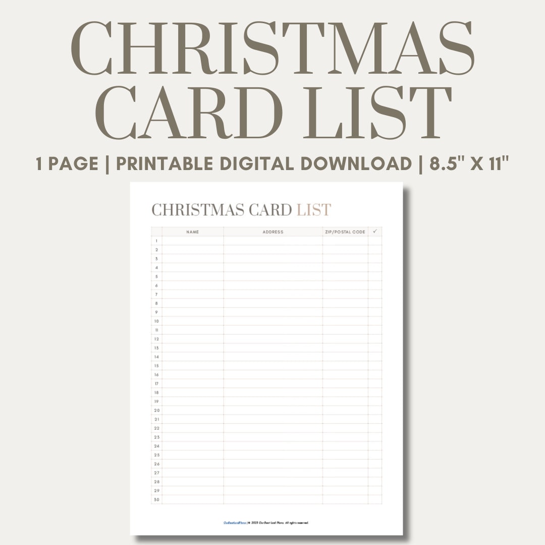 Christmas Card List Printable PDF, Christmas Planner, Christmas Card ...