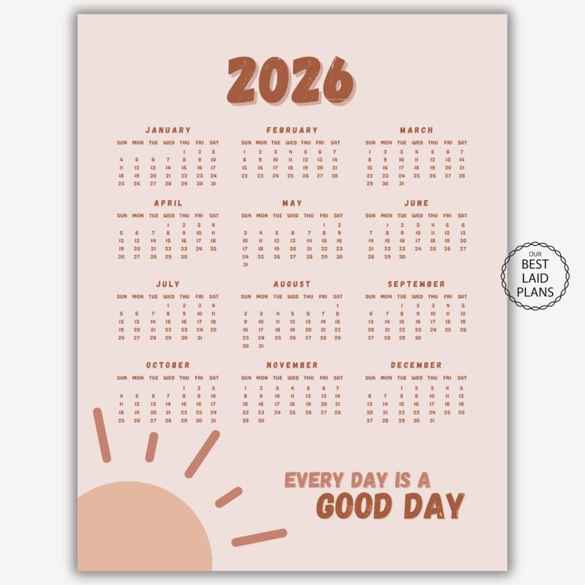 At a Glance 2026 Calendar Printable, Year at a Glance 2026, Whole Year ...