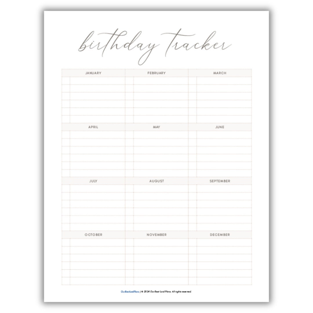 Birthday Tracker PDF Printable, Family Birthday Reminder Calendar ...