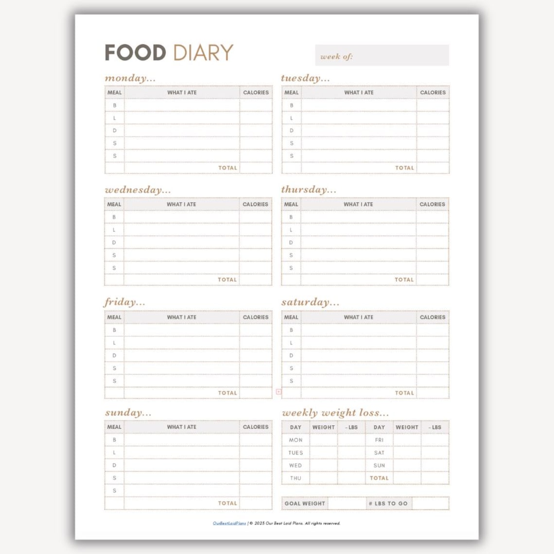 Food Diary Template Printable, Food Diary Template PDF, Food Diary ...