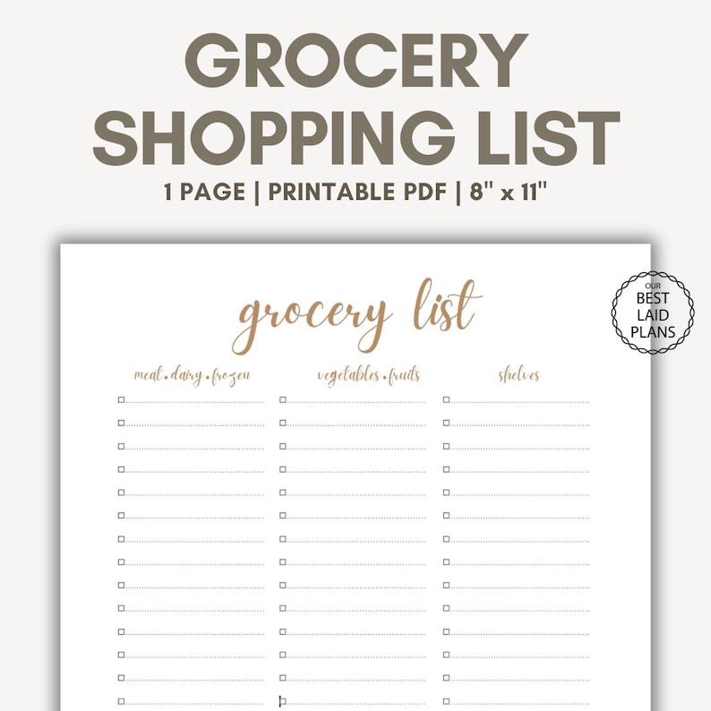 Grocery Shopping List Printable PDF, Grocery Shopping List Template ...