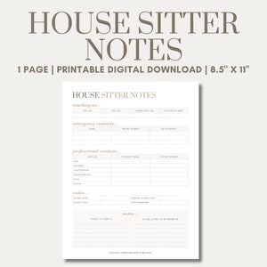 House Sitter Instructions, House Sitter Checklist Printable, House ...