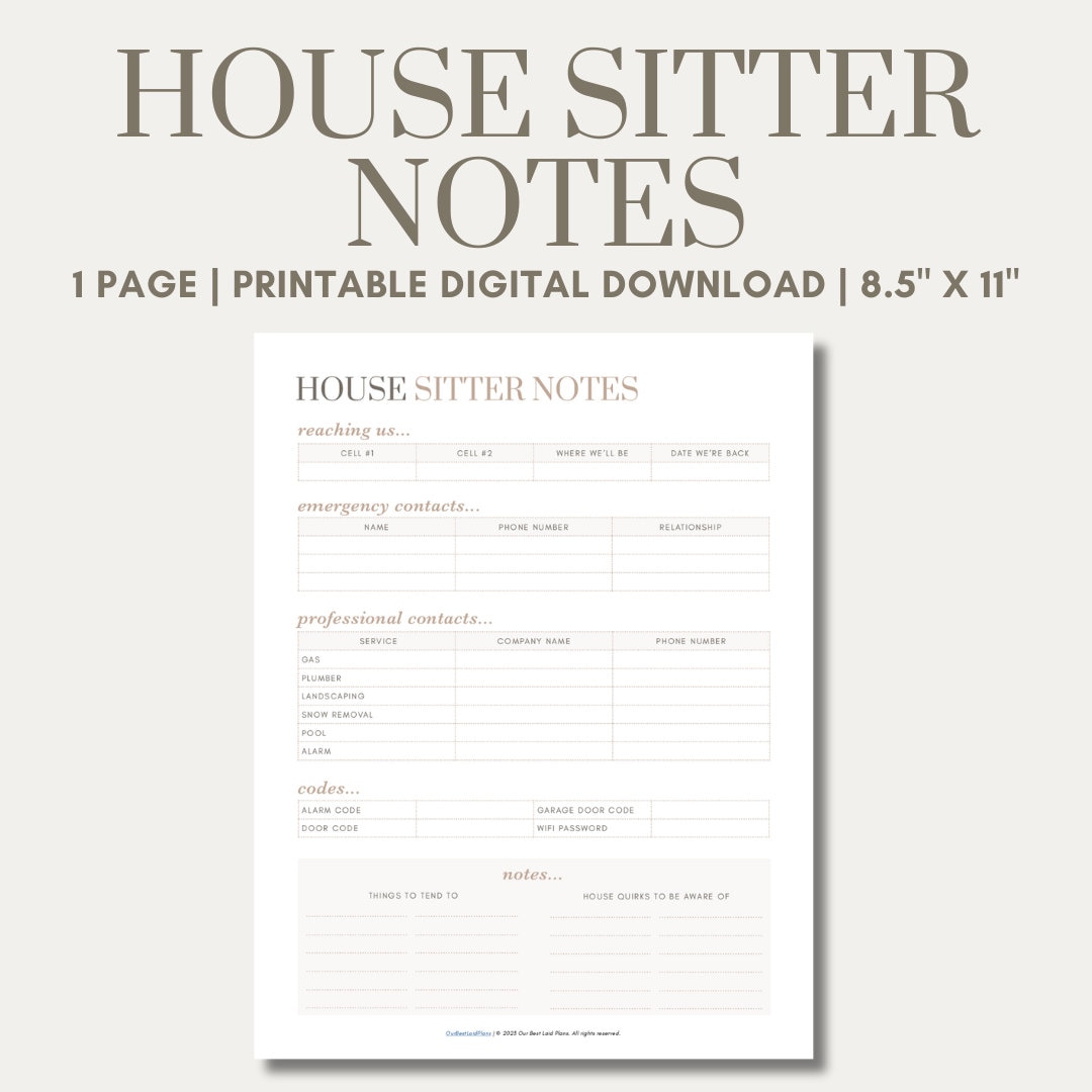 House Sitter Instructions, House Sitter Checklist Printable, House ...