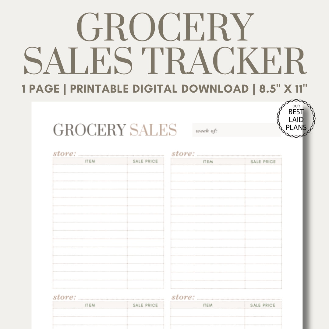 Grocery Tracker, Grocery List Sales Tracker Printable PDF, Grocery ...