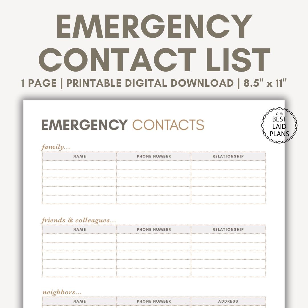 Emergency Contacts Phone List, Emergency Contacts Printable, Emergency ...