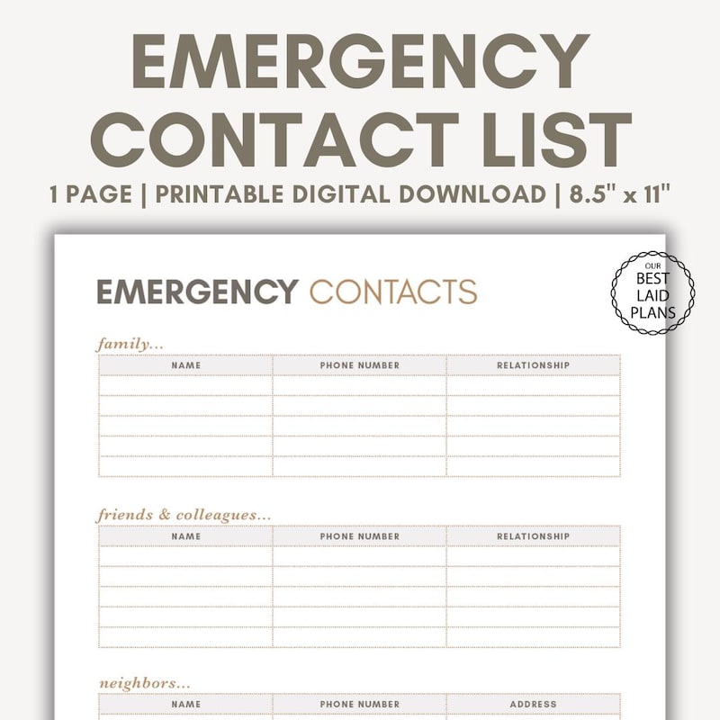 Emergency Contact List - Etsy