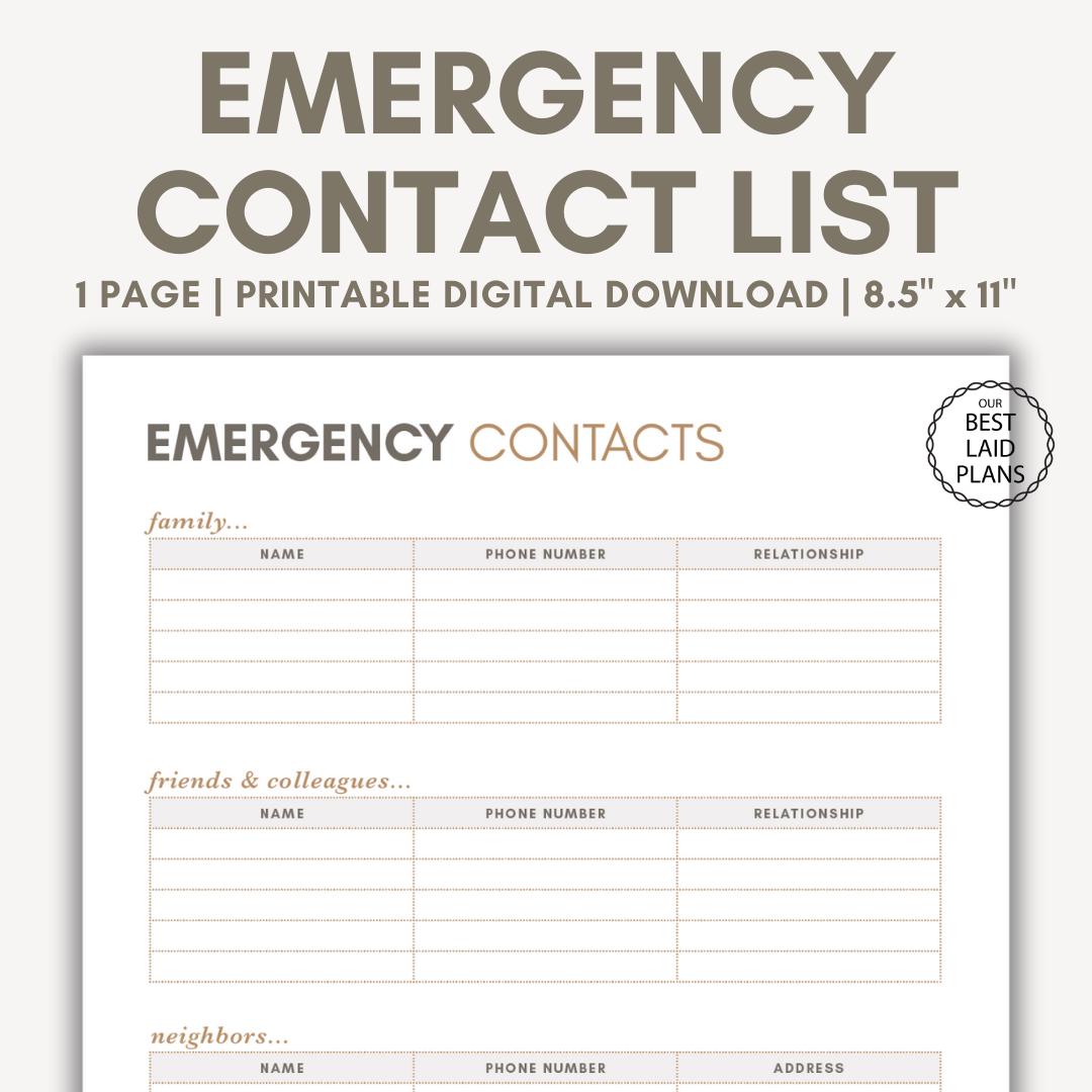 Emergency Phone List Printable My Contacts List Emergency Contacts List ...