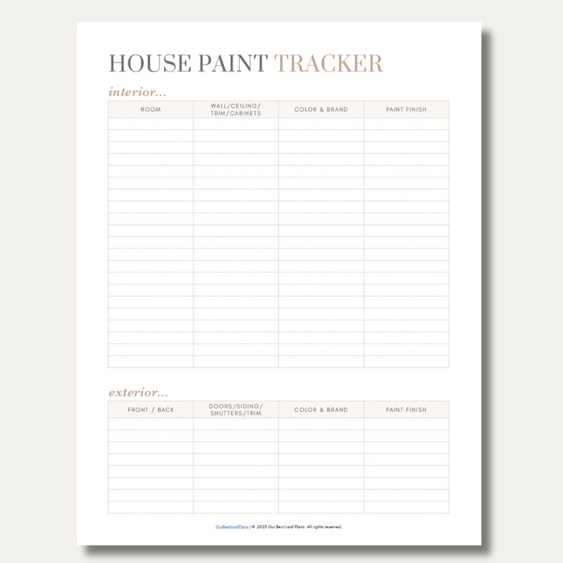 House Paint Tracker Printable PDF Planner, House Maintenance Planner ...