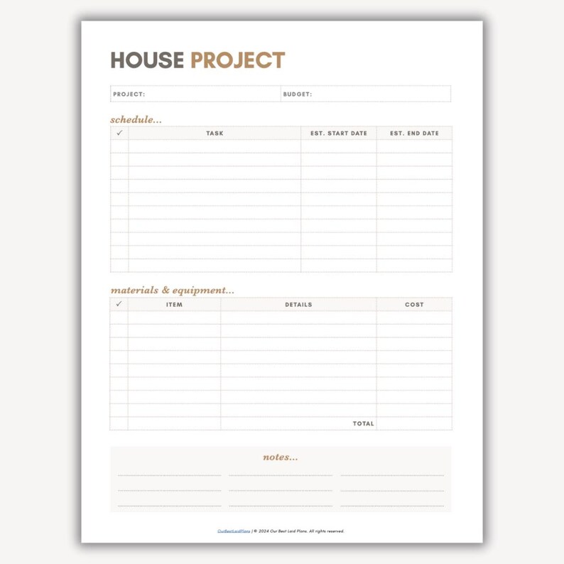 House Project Planner Printable PDF Google Sheets Editable Home Project ...
