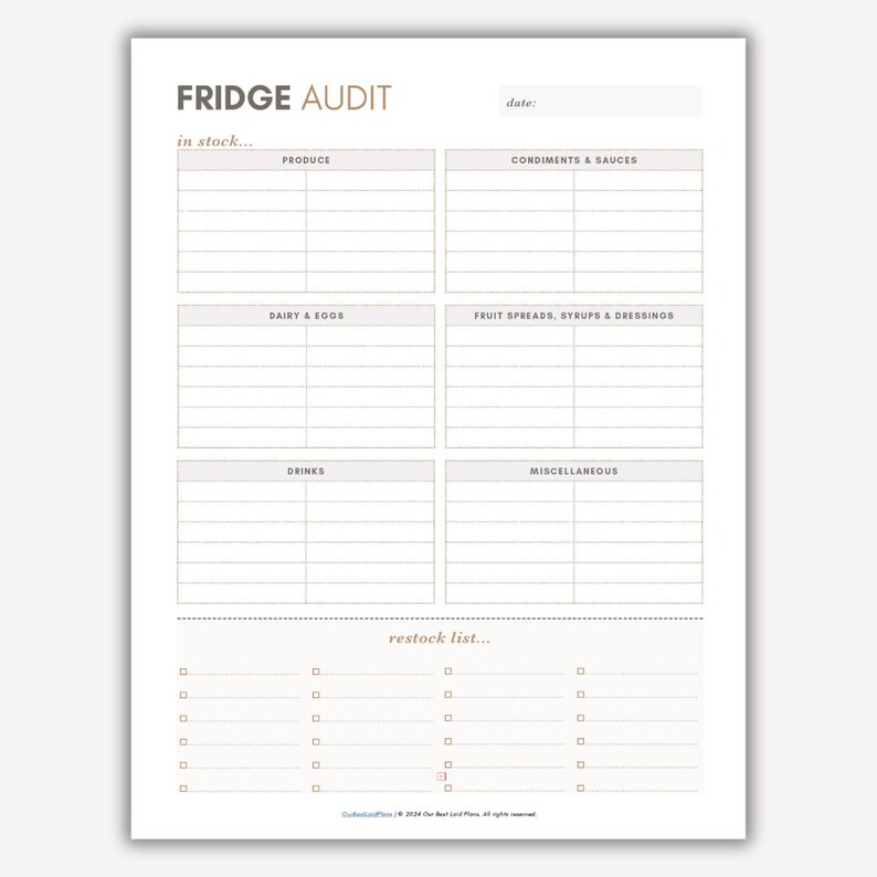 Fridge Restock Audit Printable Fridge Inventory Fridgescaping Kitchen ...