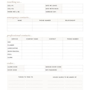 House Sitter Instructions House Sitter Checklist Printable Template ...