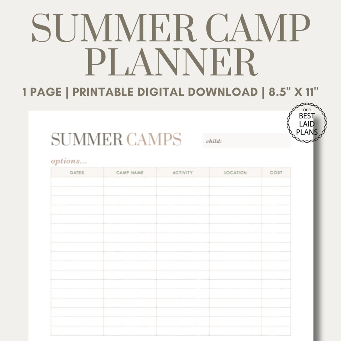 Summer Camp Planner Printable PDF, Summer Camp, Summer Planning Ideas ...