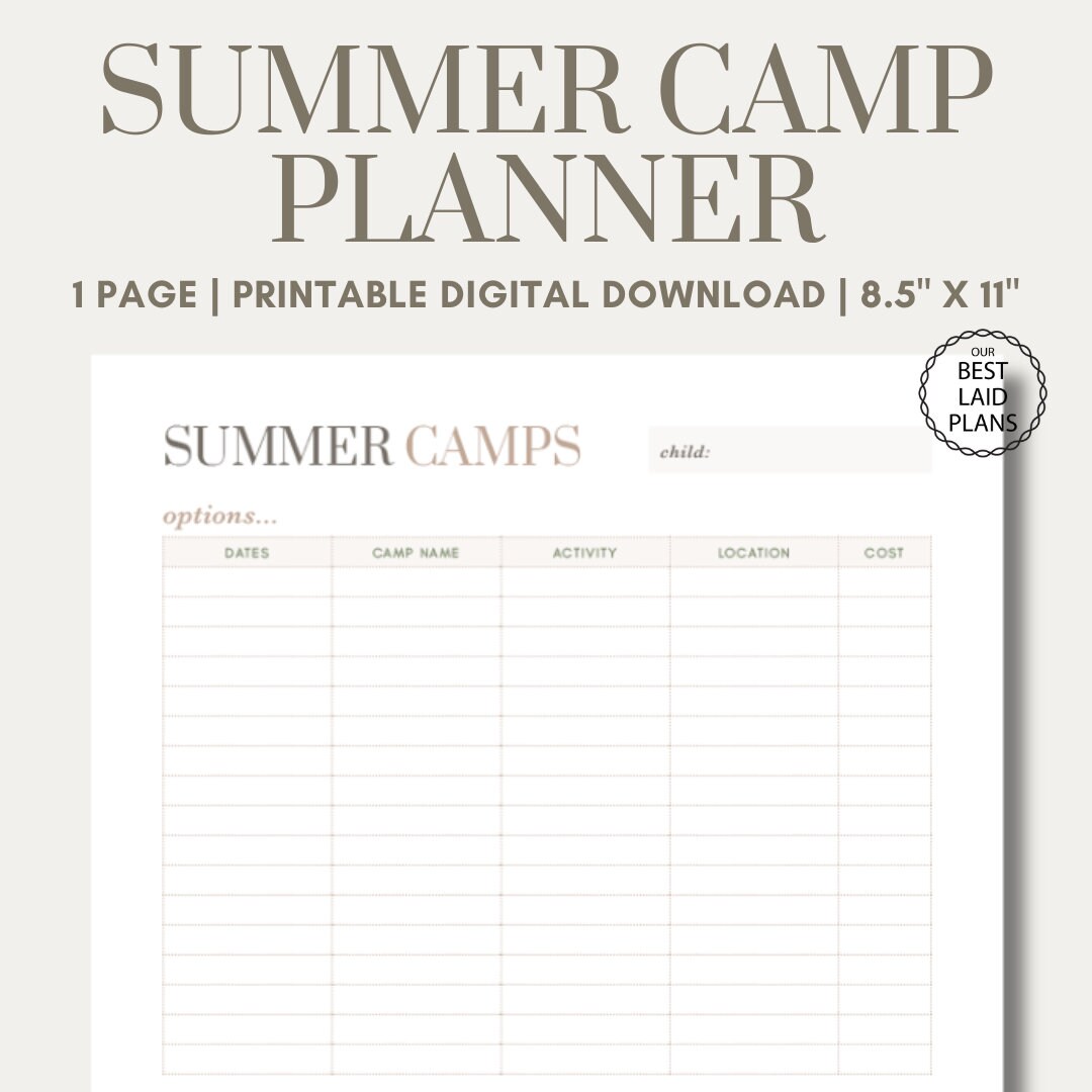 Summer Camp Planner Printable PDF, Summer Camp, Summer Planning Ideas ...