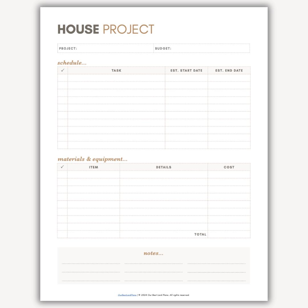 House Project Planner Printable PDF Google Sheets Editable Home Project ...