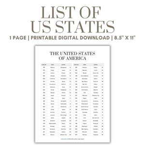 List of the 50 States List of States Printable Alphabetical List of ...