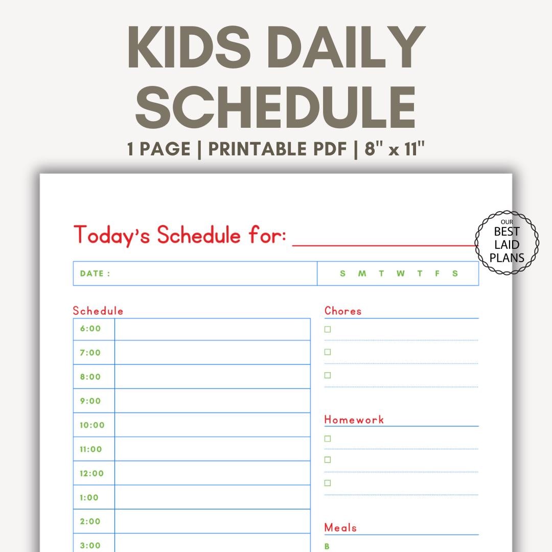 Kids Daily Routine Printable, Kids Daily Schedule PDF, Kids Daily ...