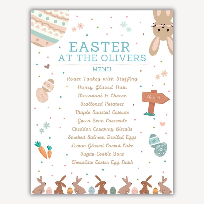 Easter Menu Template Editable in Canva, Easter Dinner Menu, Easter Menu ...