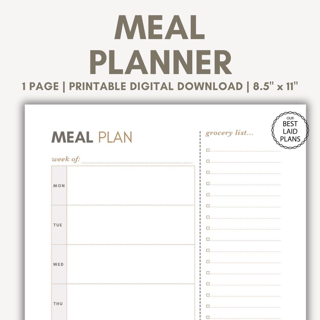 Meal Planner Template Printable, Meal Weekly Planner Template, Meal ...