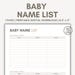 Baby Name Tracker, Baby Name List Printable Planner Page PDF Baby One ...