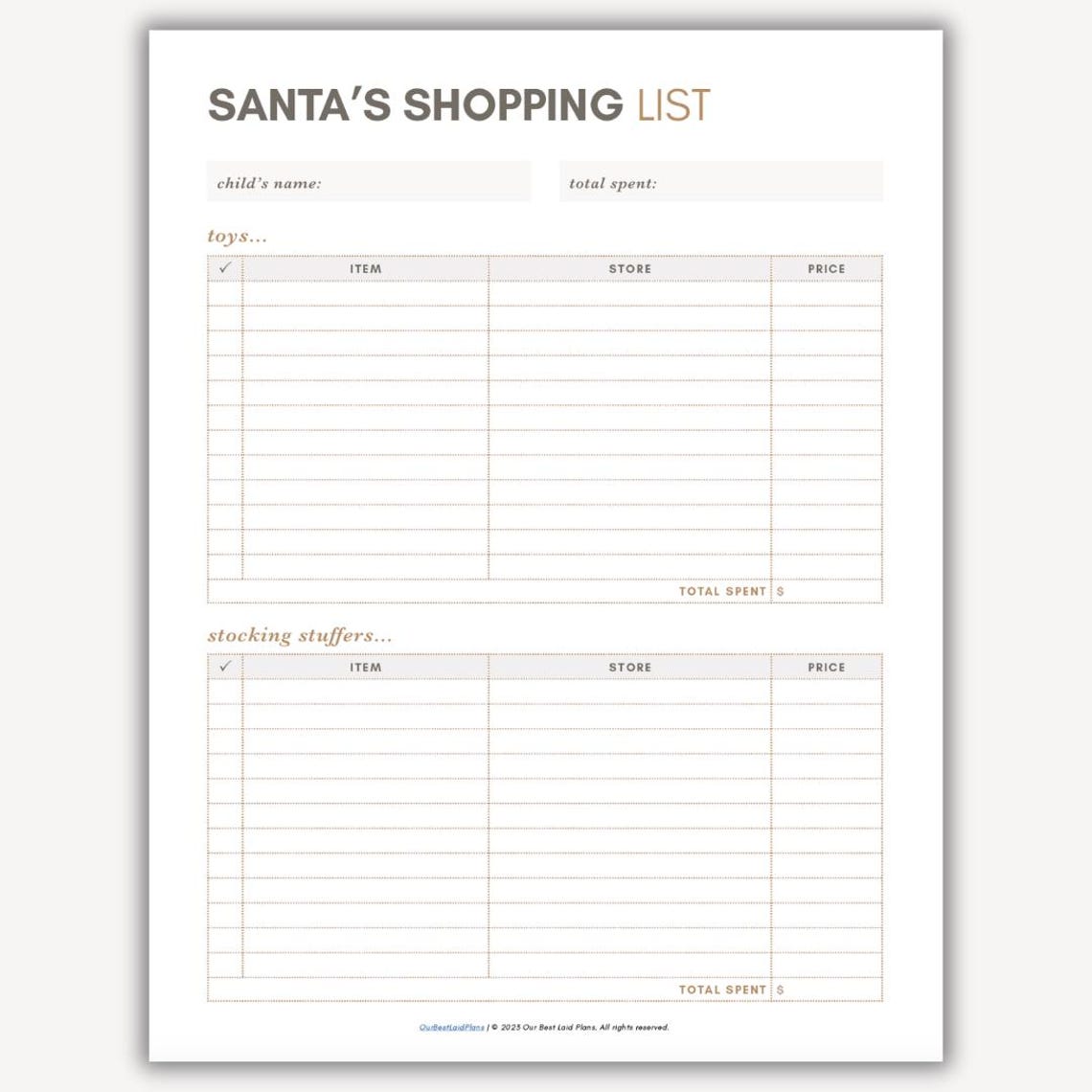 Santa's Shopping List Printable, Christmas Gift List Planner, Christmas ...