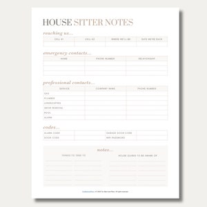 House Sitter Instructions House Sitter Checklist Printable Template ...