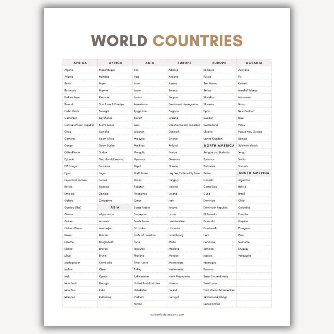 List of Countries of the World Countries List World Countries List ...
