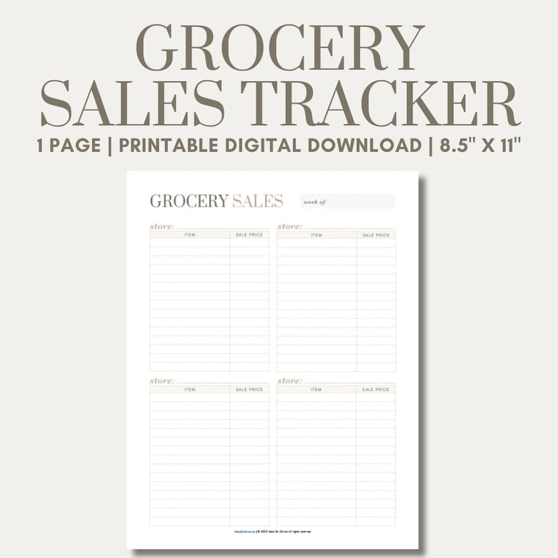 Grocery Tracker, Grocery List Sales Tracker Printable PDF, Grocery ...