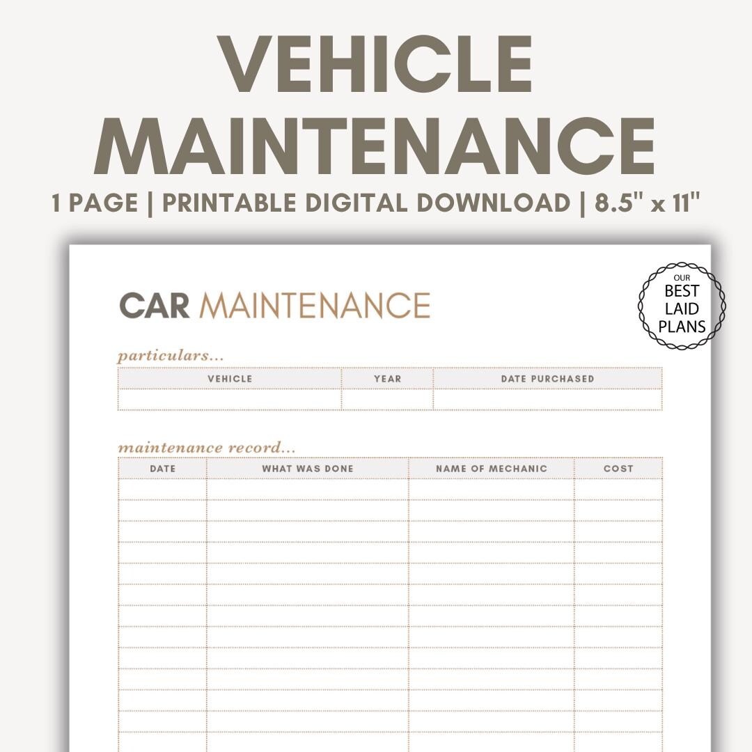 Car Maintenance Tracker Printable PDF, Car Maintenance Record Planner ...