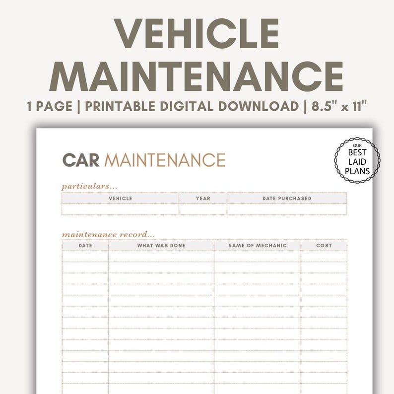 Car Maintenance Tracker Printable PDF, Car Maintenance Record Planner ...