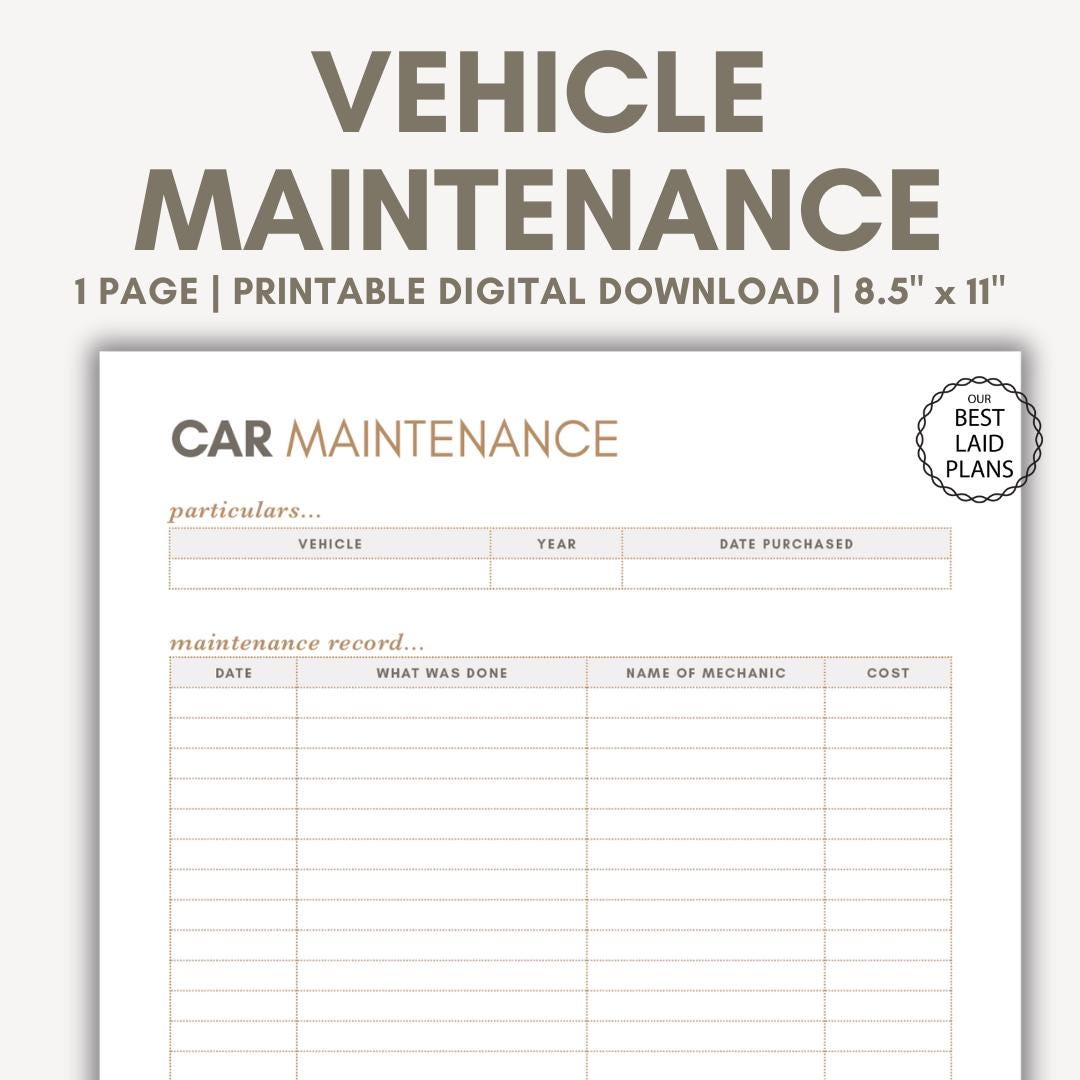 Car Maintenance Tracker Printable PDF, Car Maintenance Record Planner ...