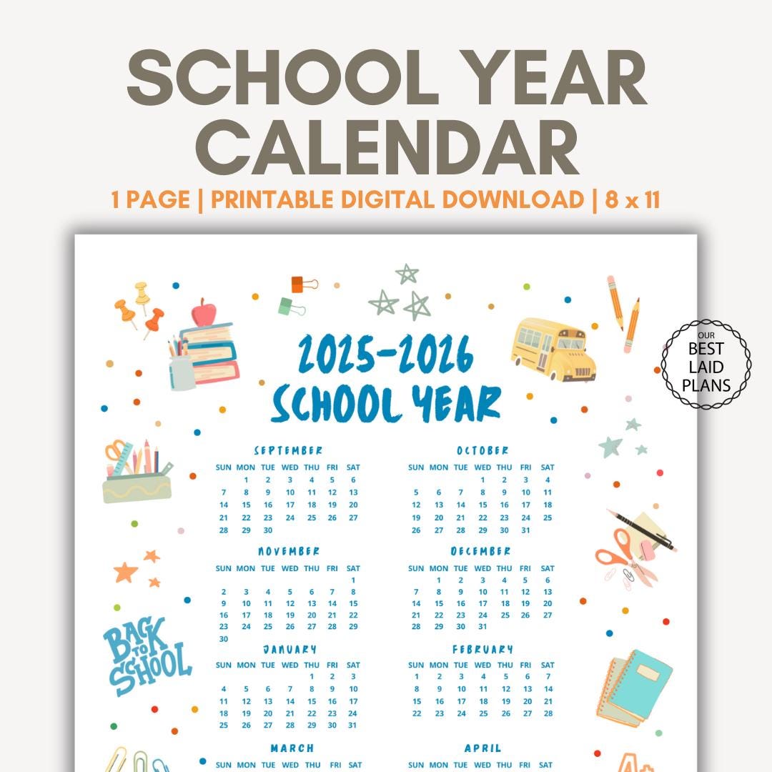 School Year Calendar 2025-2026 Printable, 2025 2026 School Year at a ...