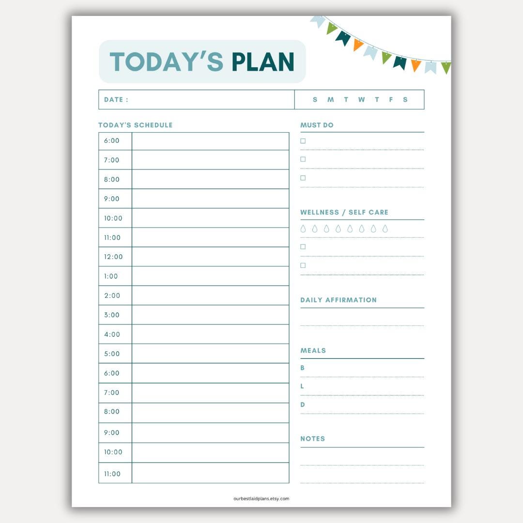 Cute Daily Agenda Blue, Daily Printable Schedule, Daily Planner Digital ...