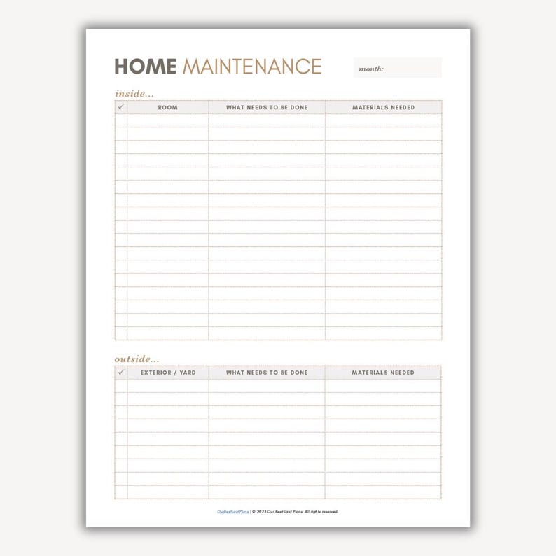 Home Maintenance Checklist PDF, Home Maintenance Checklist Planner ...