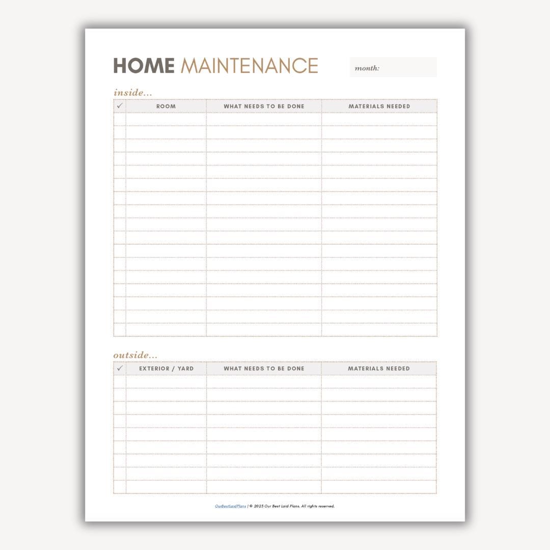 Home Maintenance Checklist PDF, Home Maintenance Checklist Planner ...