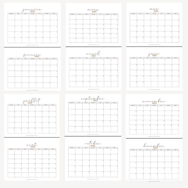 2025 Calendar in French Printable PDF French Calendar 2025 Monthly ...