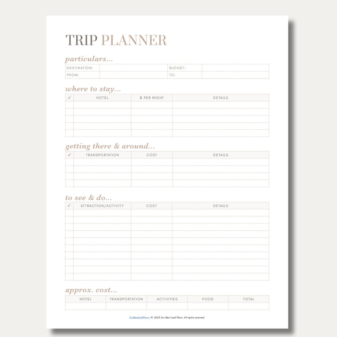 Trip Planner Printable Pages Digital Download, Travel Planning ...