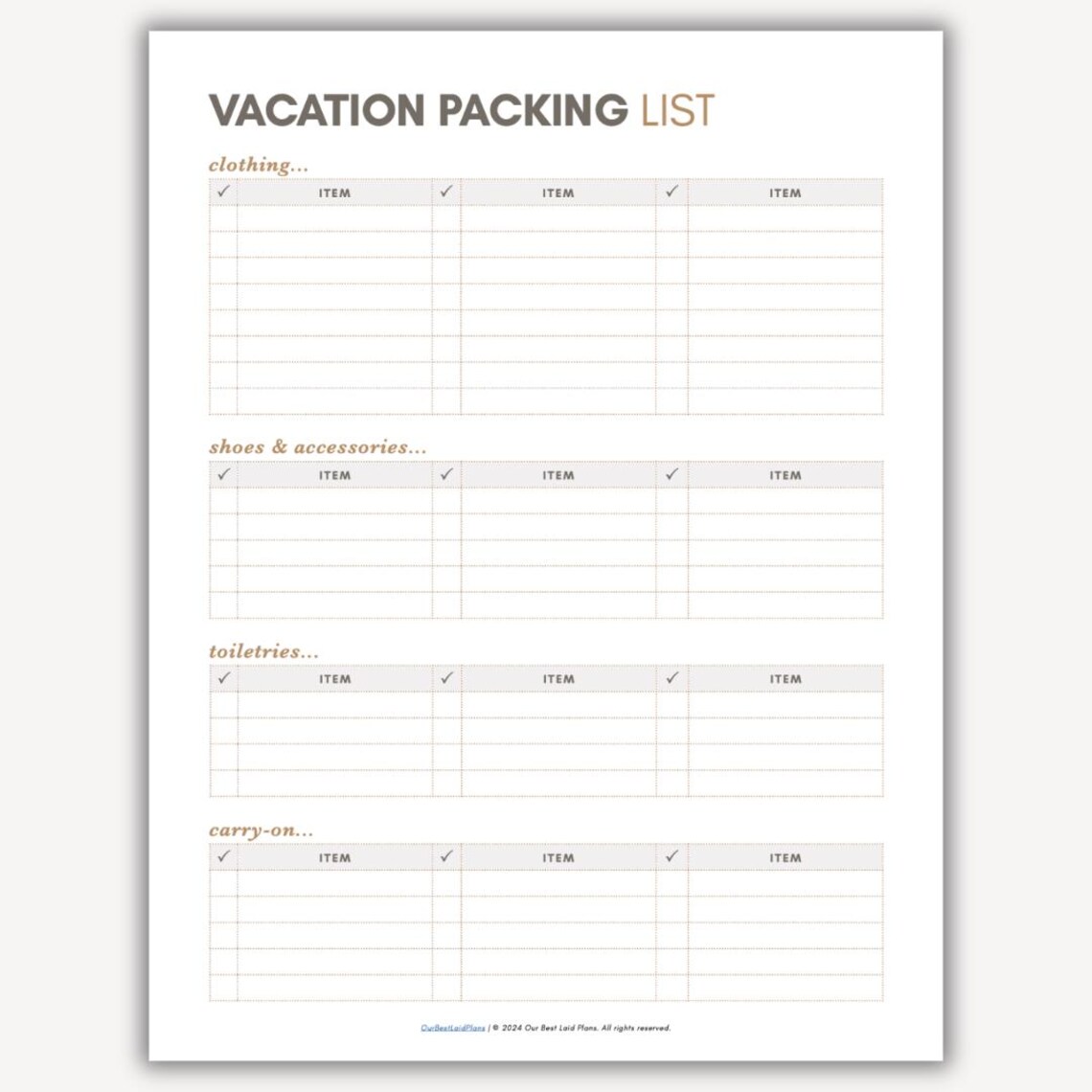 Vacation Packing List Printable PDF Digital Download Packing List for ...