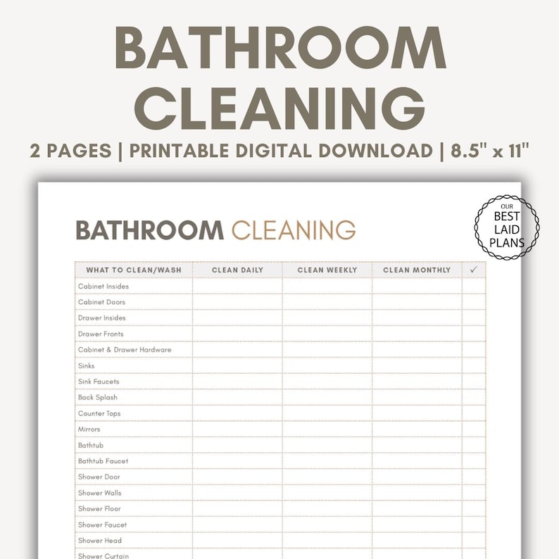 Bathroom Cleaning Checklist PDF, Bathroom Cleaning Checklist Printable ...