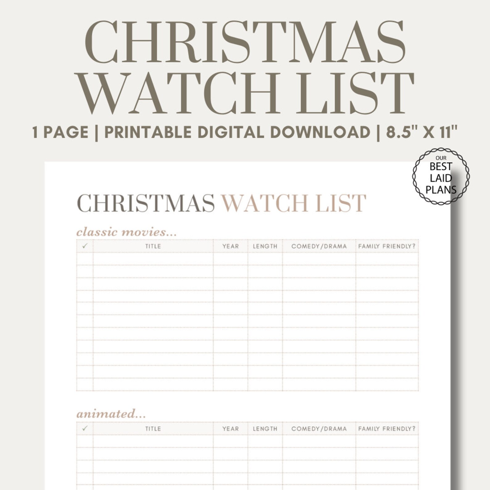 Christmas Movie Watch List Printable Planner, Movies to Watch Tracker ...