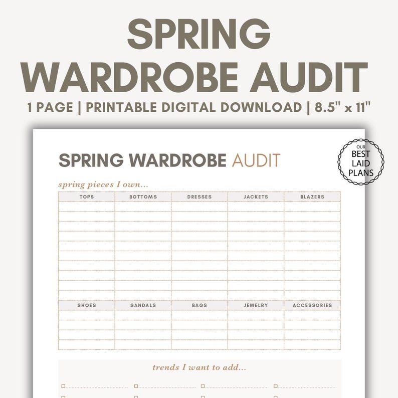 Spring Closet Audit Printable PDF Spring Clothing Planner Page, Spring ...