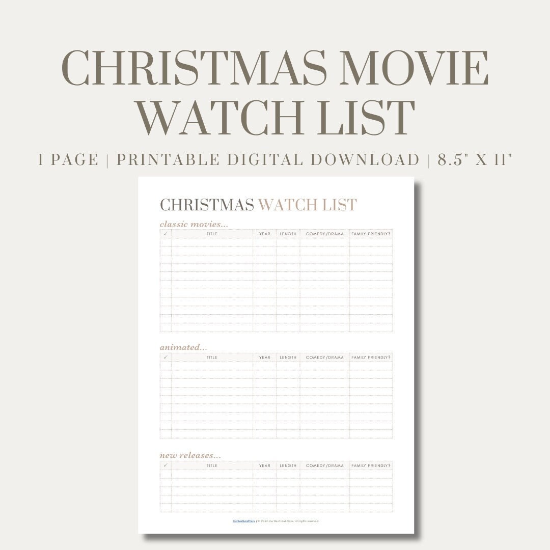 Christmas Movie Watch List Printable Planner Movies to Watch - Etsy ...
