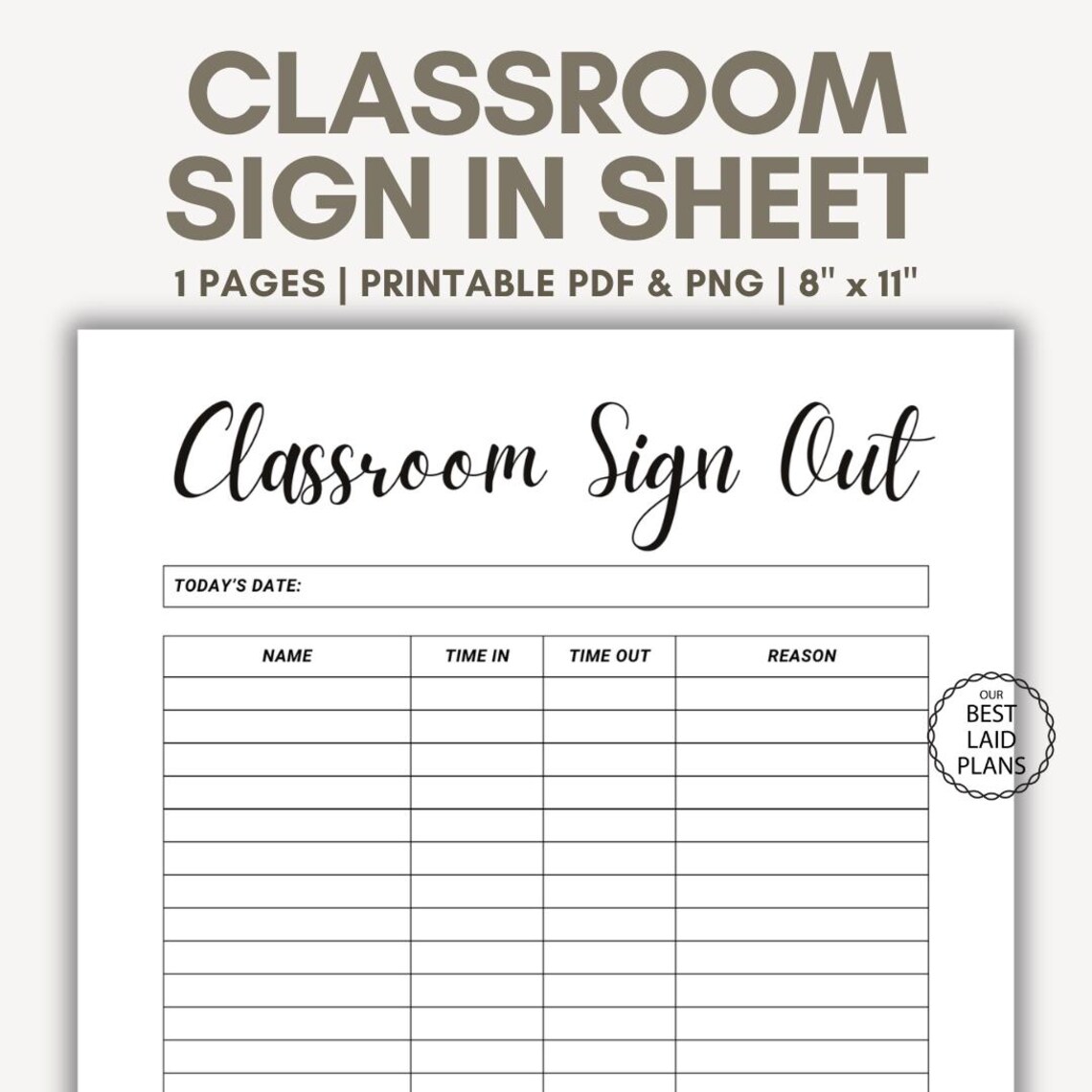 Classroom Sign in Sheet Printable PDF, Class Sign in and Sign Out ...
