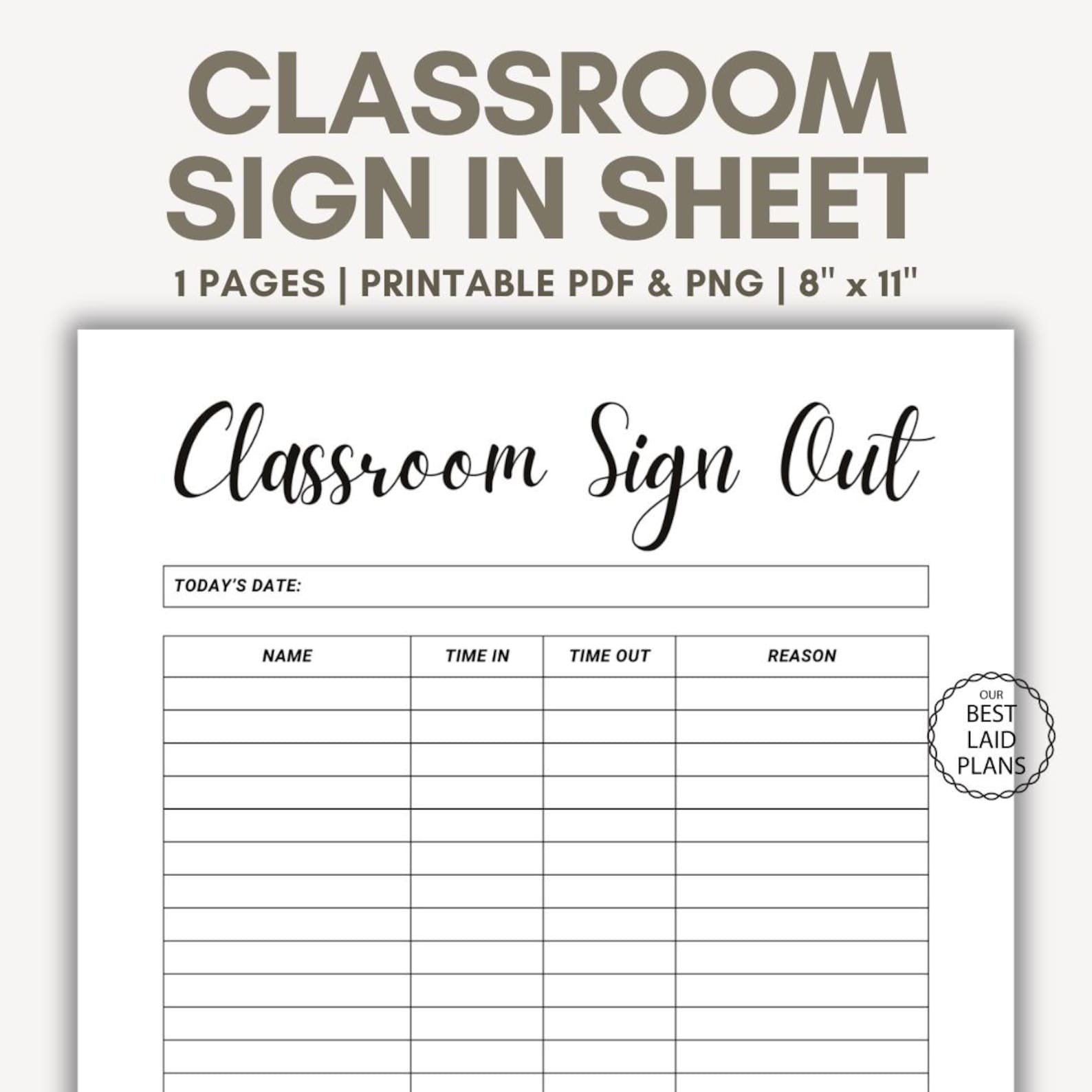 Classroom Sign in Sheet Printable PDF, Class Sign in and Sign Out ...