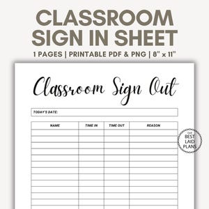 Classroom Sign in Sheet Printable PDF, Class Sign in and Sign Out ...