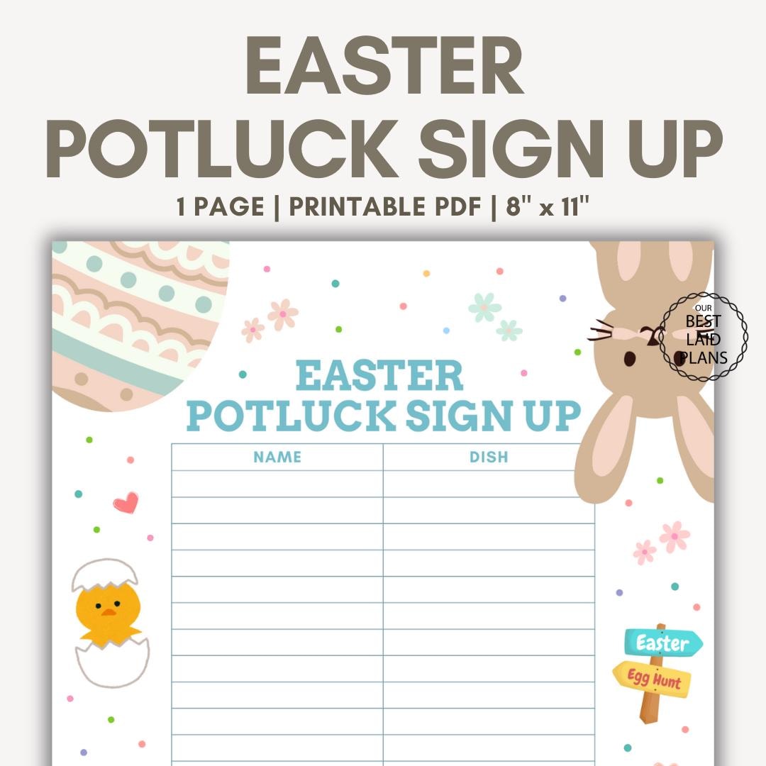 Easter Potluck Sign up Sheet Printable, Easter Dinner Sign up Sheet ...