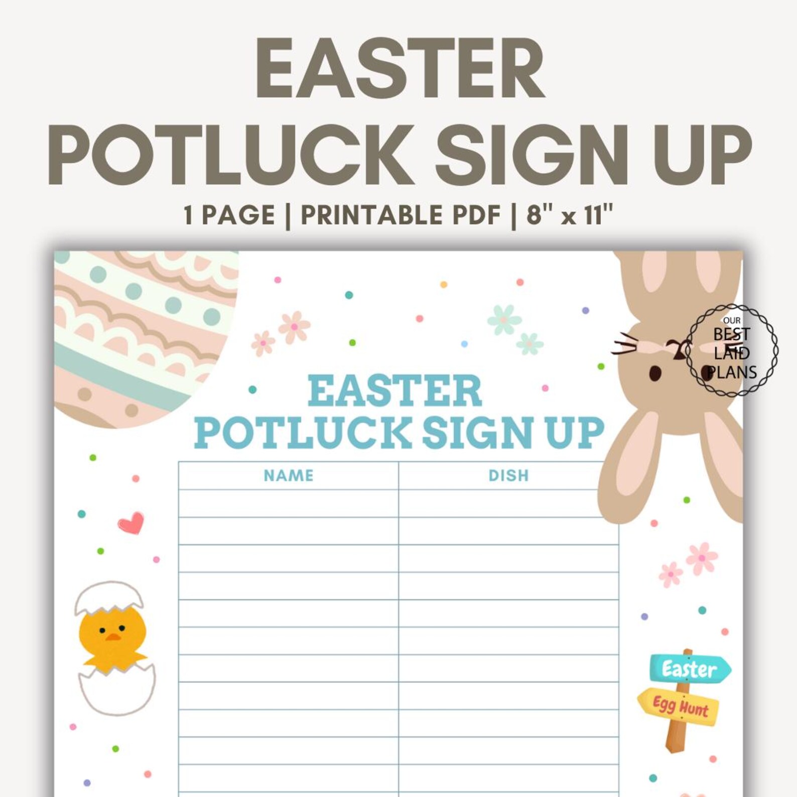 Easter Potluck Sign up Sheet Printable, Easter Dinner Sign up Sheet ...