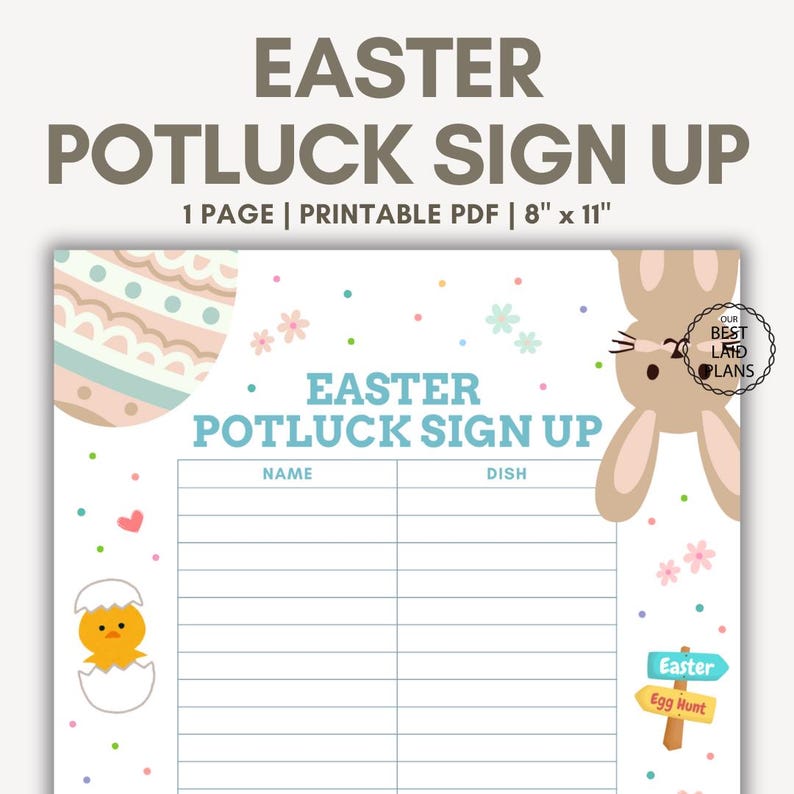 Easter Potluck Sign up Sheet Printable, Easter Dinner Sign up Sheet ...