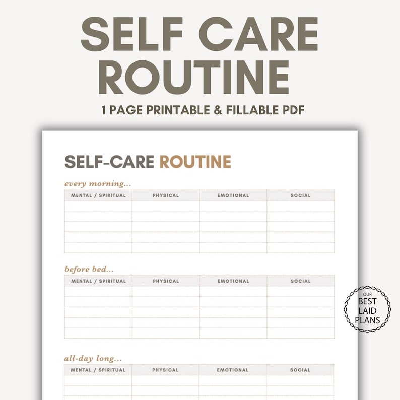 Self Care Planner Printable PDF, Simple Self Care Routine Tracker ...