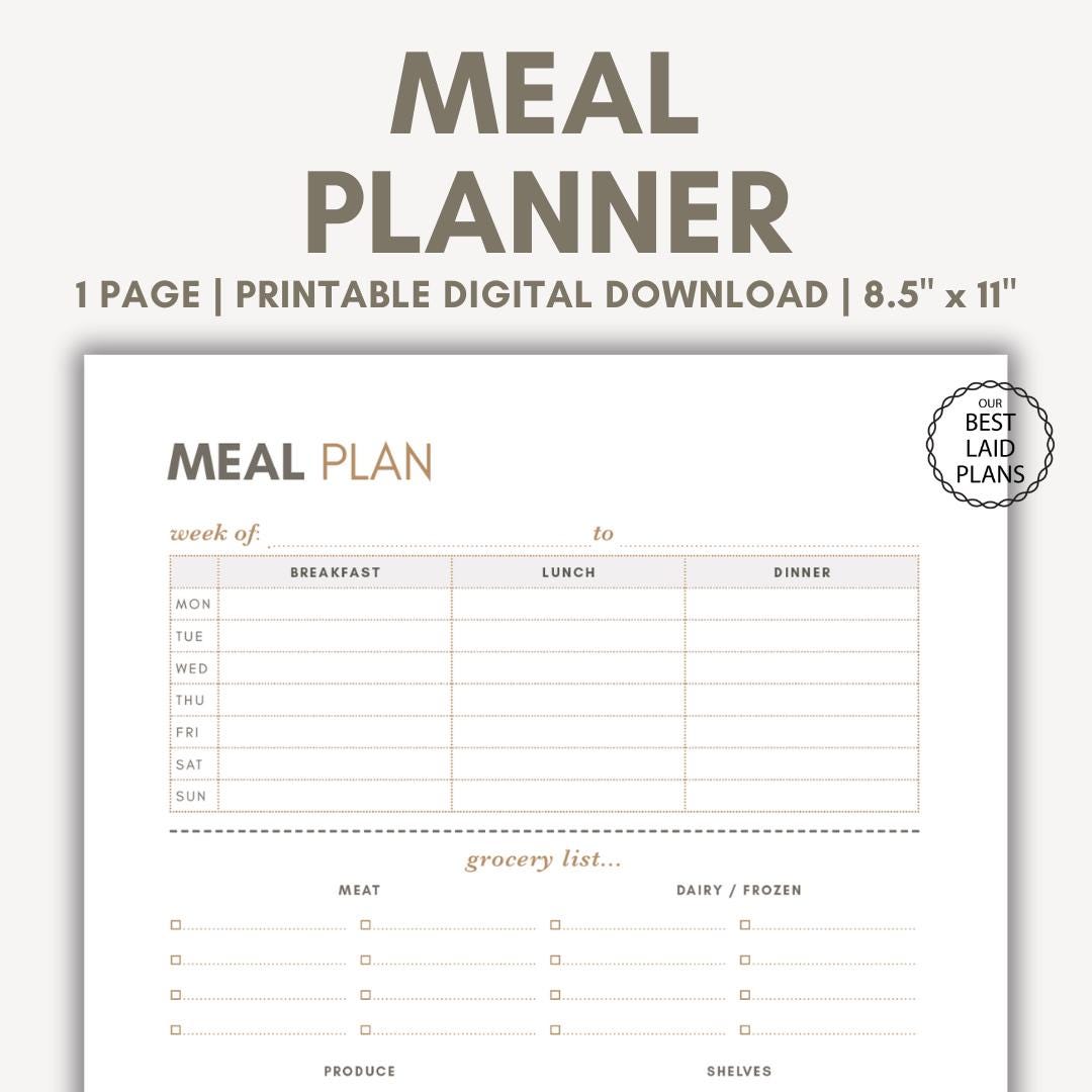 Meal Planner Template Printable PDF Meal Planner Digital Download ...